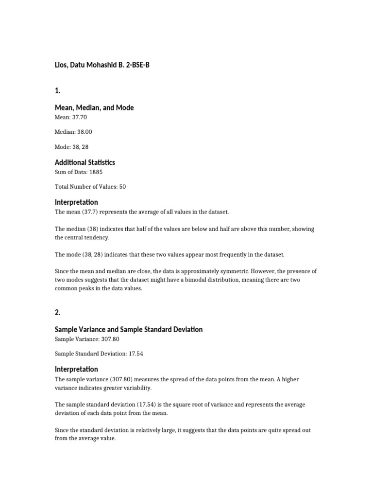 Mean Median Mode Analysis | PDF
