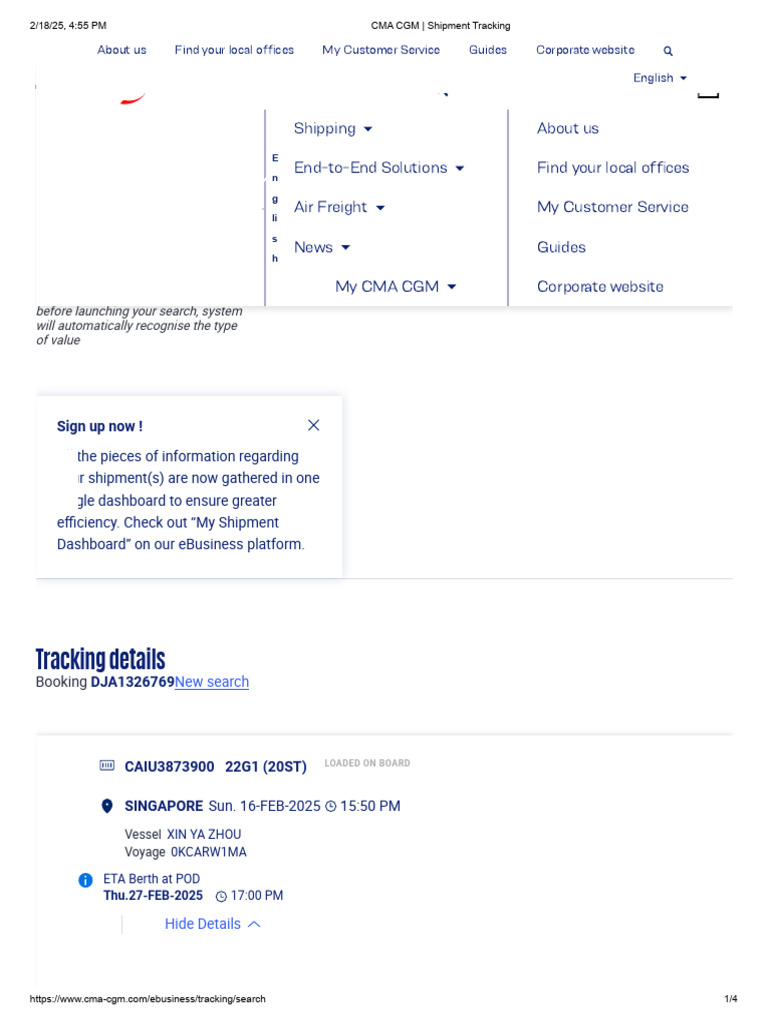 CMA CGM Shipment Tracking | PDF | Supply Chain Management | Transport