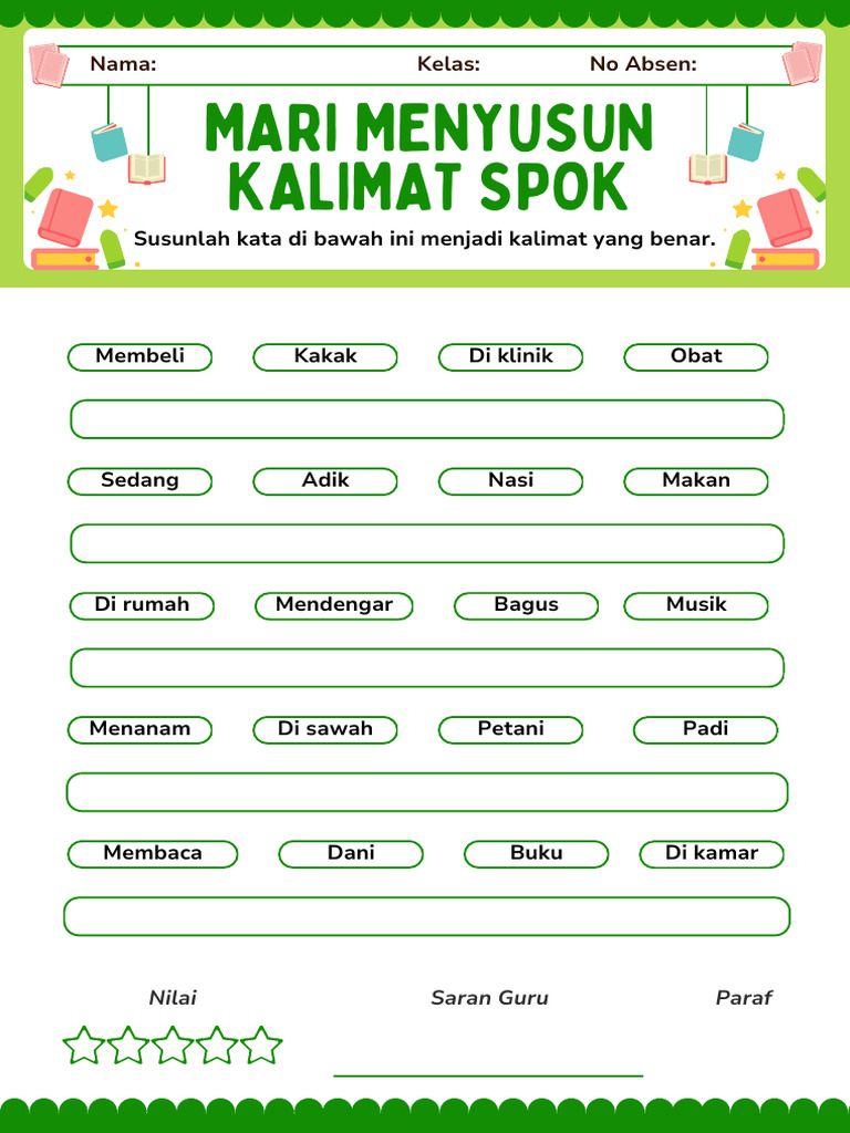 LKPD Menyusun Kalimat SPOK Kelas 2 | PDF