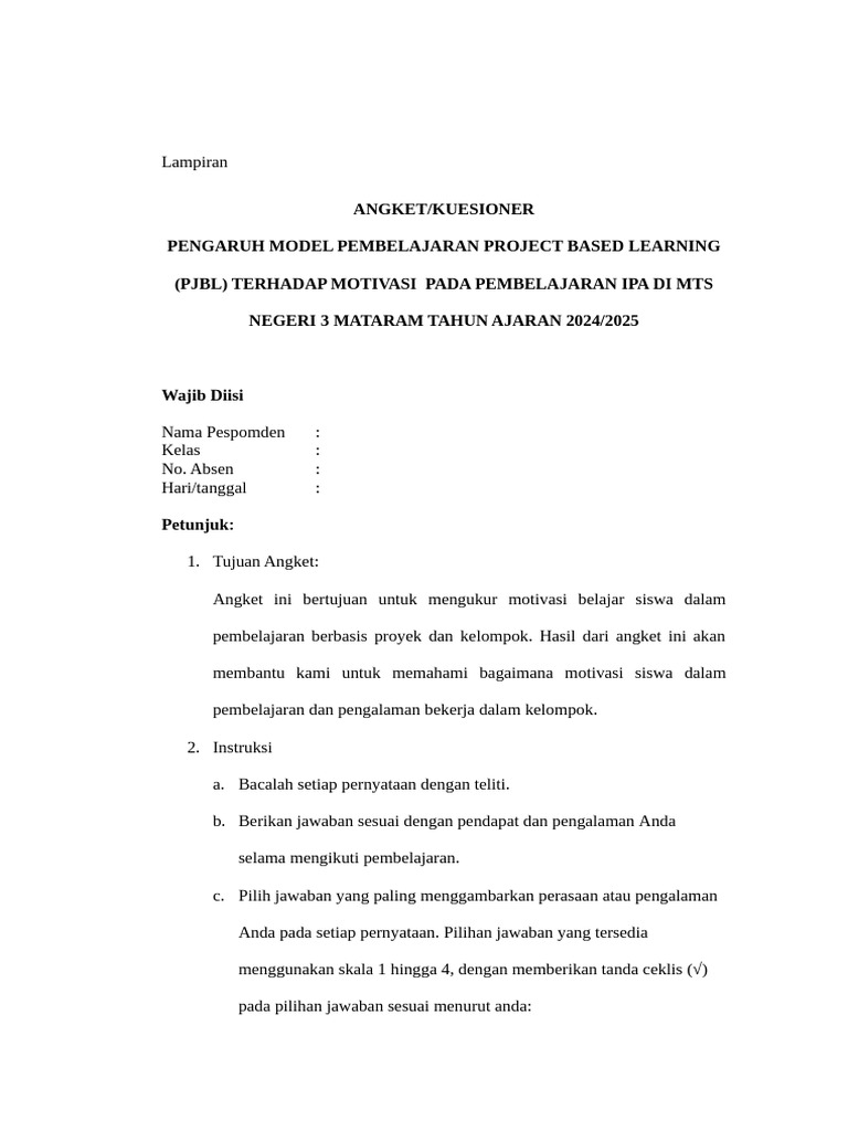 Instrumen Angket | PDF