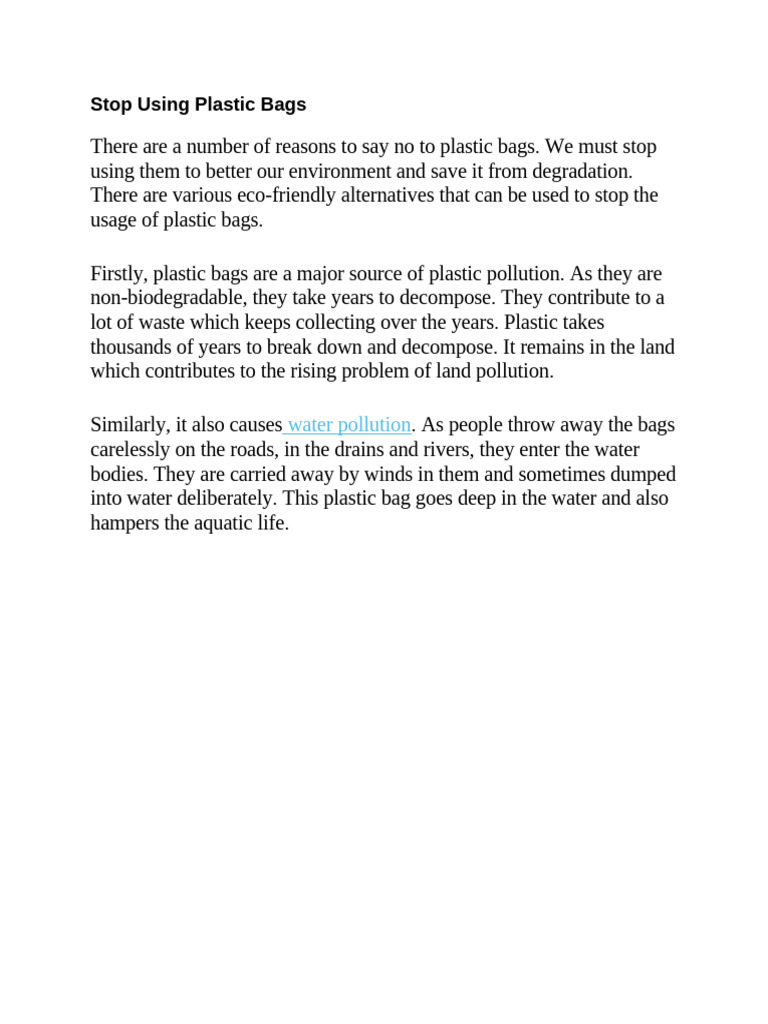 Essay On Stop Using Plastic Bags | PDF