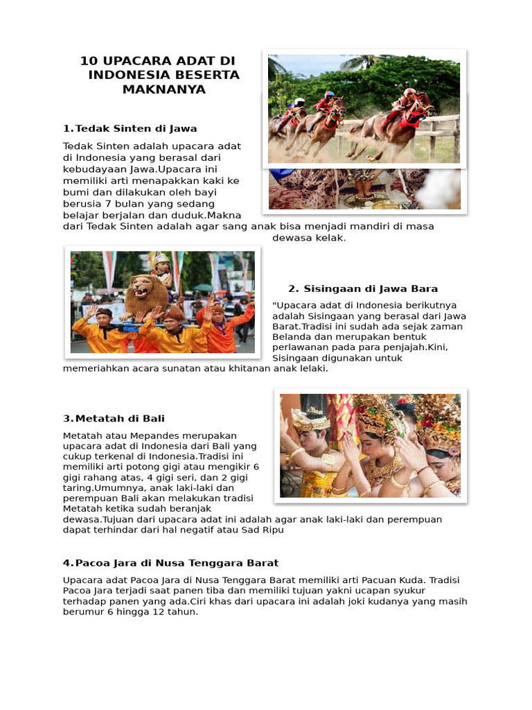 10 Upacara Adat Di Indonesia Beserta Maknanya | PDF