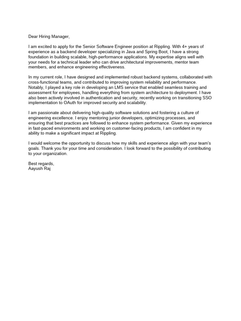 Cover Letter For Rippling SSE | PDF