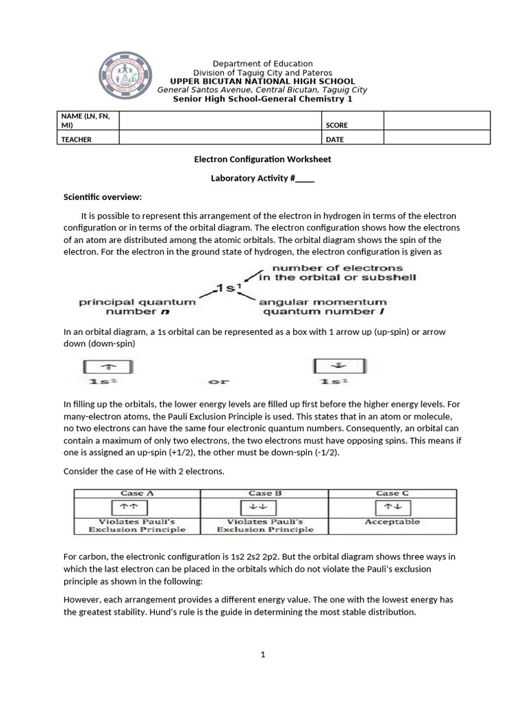 Activity On Enic Configuration 4th Quarter | PDF | Atomic Orbital ...