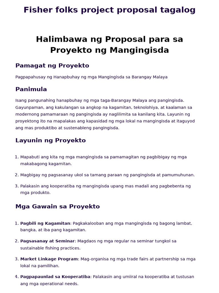 Fisher Folks Project Proposal Tagalog | PDF