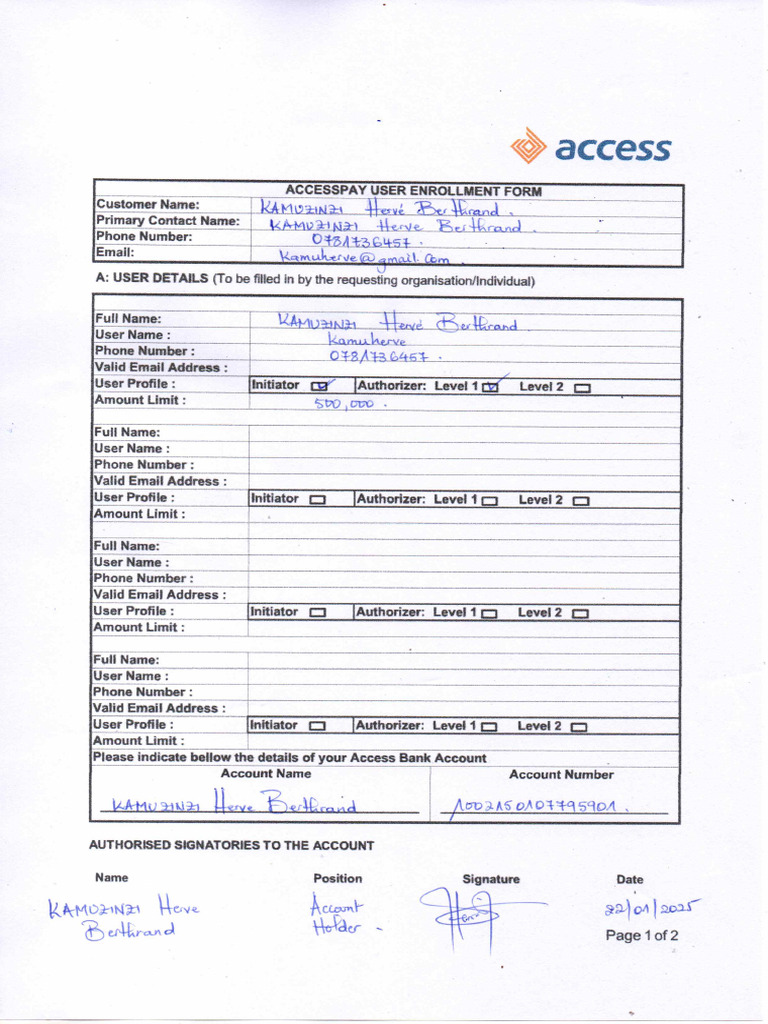 AccessPay Form Filled&Signed | PDF