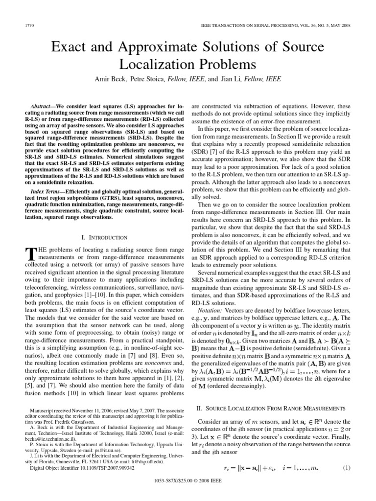 Exact_and_Approximate_Solutions_of_Source_Localization_Problems | PDF | Eigenvalues And ...