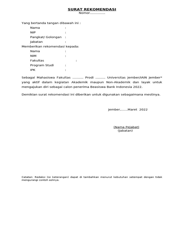 Contoh Surat Rekomendasi | PDF