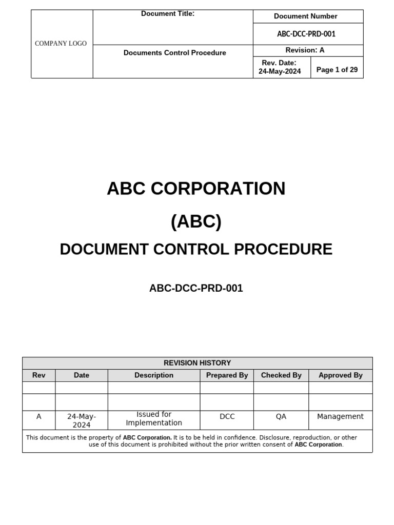 ABC-DCC-PRD-001_A_Documents Control Procedure | PDF | Records Management | Specification ...