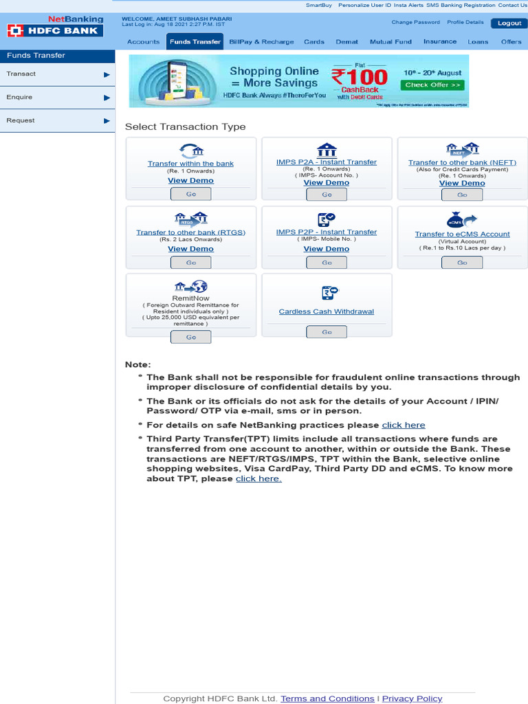 Welcome To HDFC Bank NetBanking 2 | PDF | Personal Finance | Money