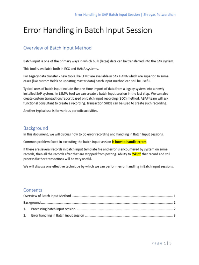 Sap Error Handling In Batch Input Session Pdf Computer 0410