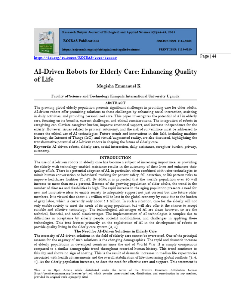 AI-Driven Robots For Elderly Care: Enhancing Quality of Life (WWW - Kiu.ac - Ug) | PDF ...