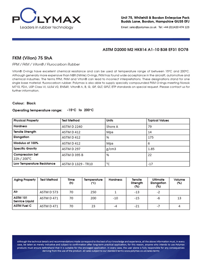 FKM Viton 75sha Oring Polymax | PDF | Applied And Interdisciplinary Physics | Materials Science