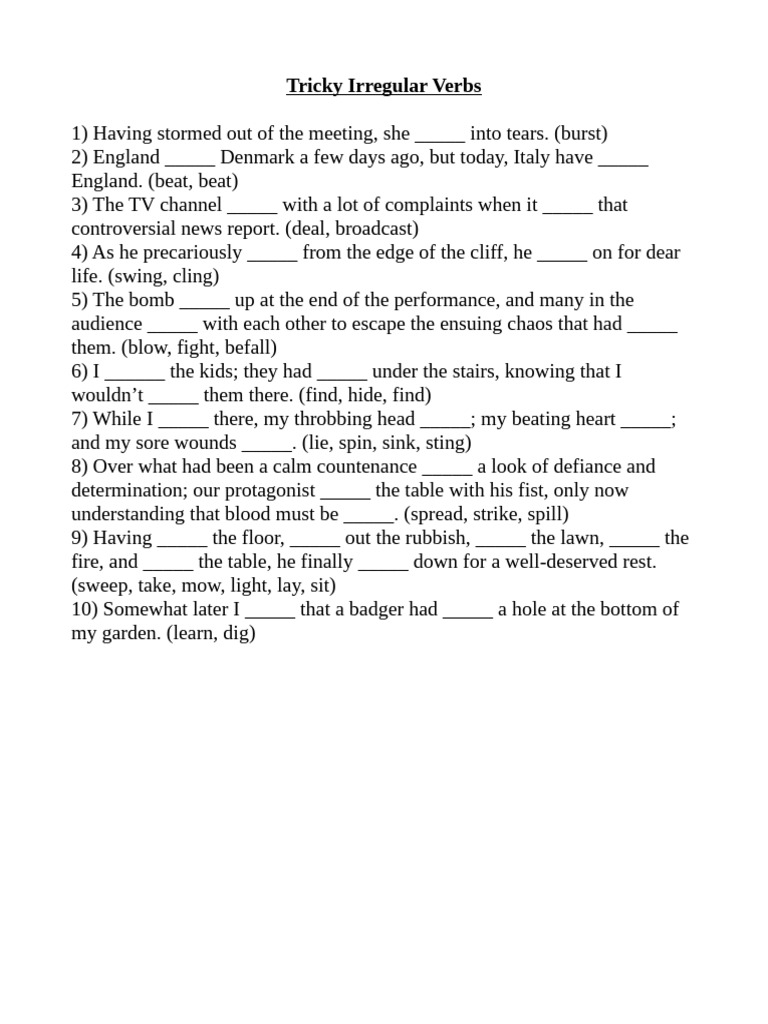 Tricky+Irregular+Verbs+ex+5 | PDF