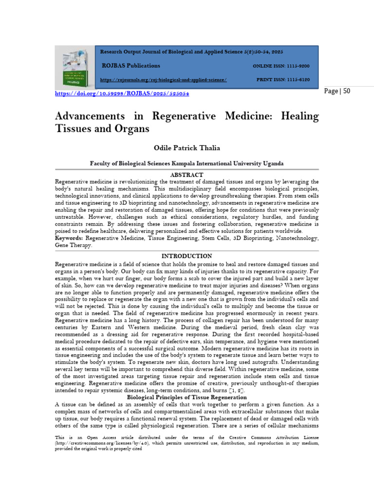 Advancements in Regenerative Medicine: Healing Tissues and Organs (WWW ...