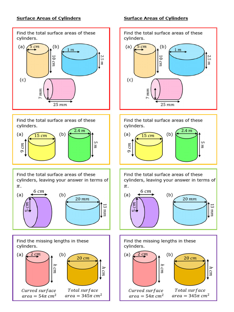 Surface Area of Cylinders Practice Strips | PDF