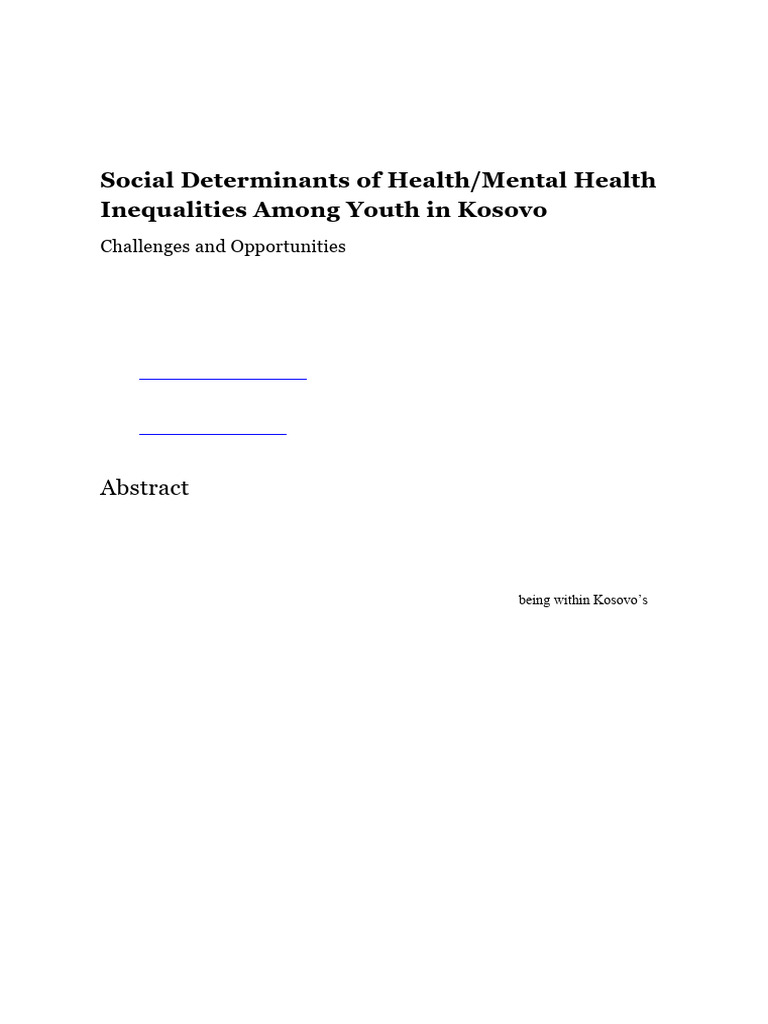 Social Determinants of Health/Mental Health Inequalities Among Youth in Kosovo | PDF | Mental ...