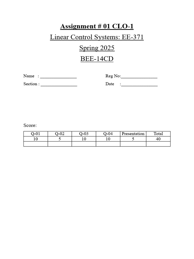 Linear Control Systems Assignment | PDF