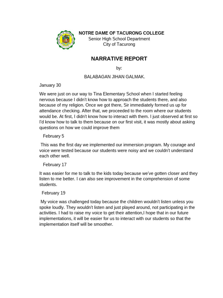 Immersion Program Experience Report | PDF