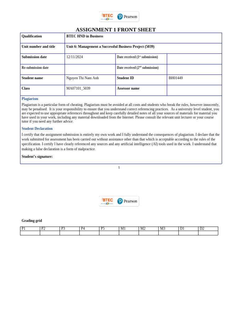 5039_ Assignment 1 frontsheet | PDF | Project Management | Survey Methodology