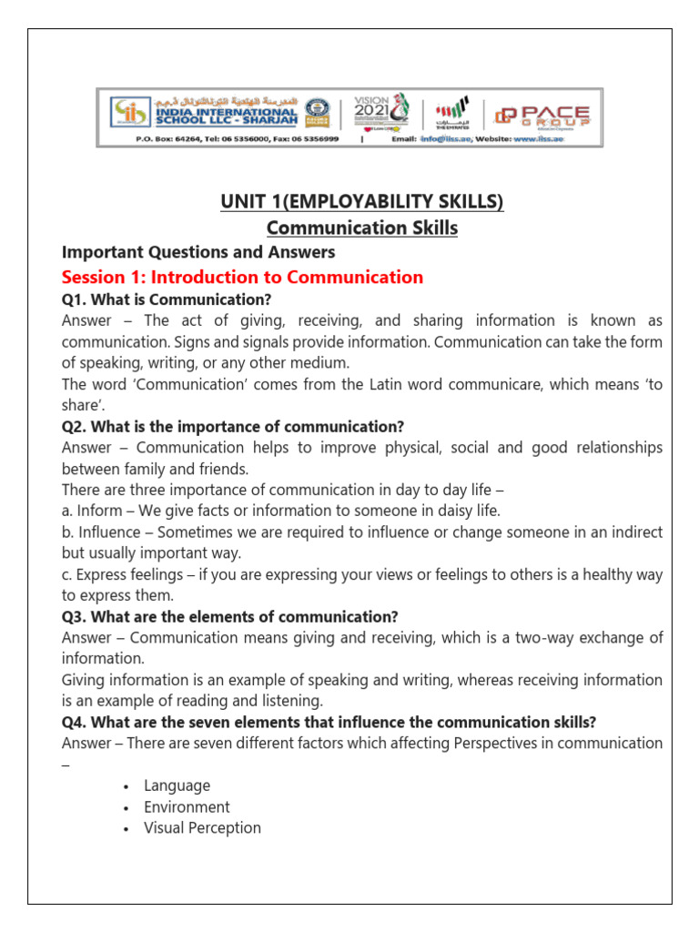 Notes-Gr9-Unit 1 (Communication Skills) | PDF | Verb | Communication