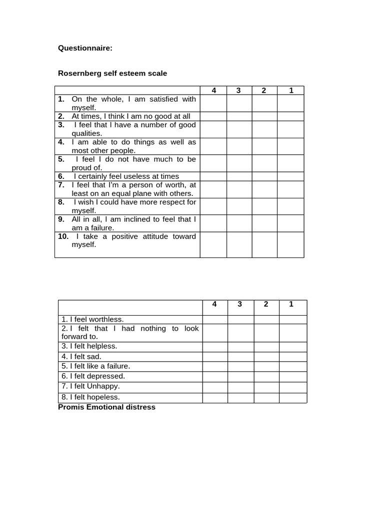 Self-Esteem and Loneliness Questionnaire | PDF