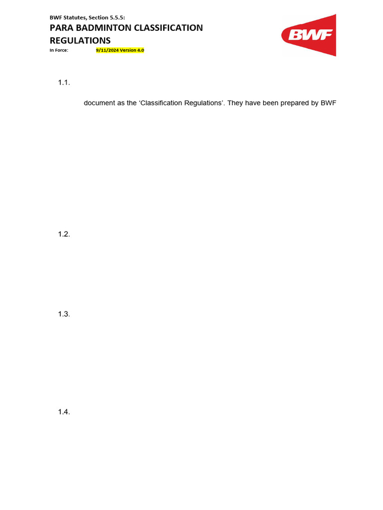 Para Badminton Classification Regulations | PDF | Paralympic Games ...