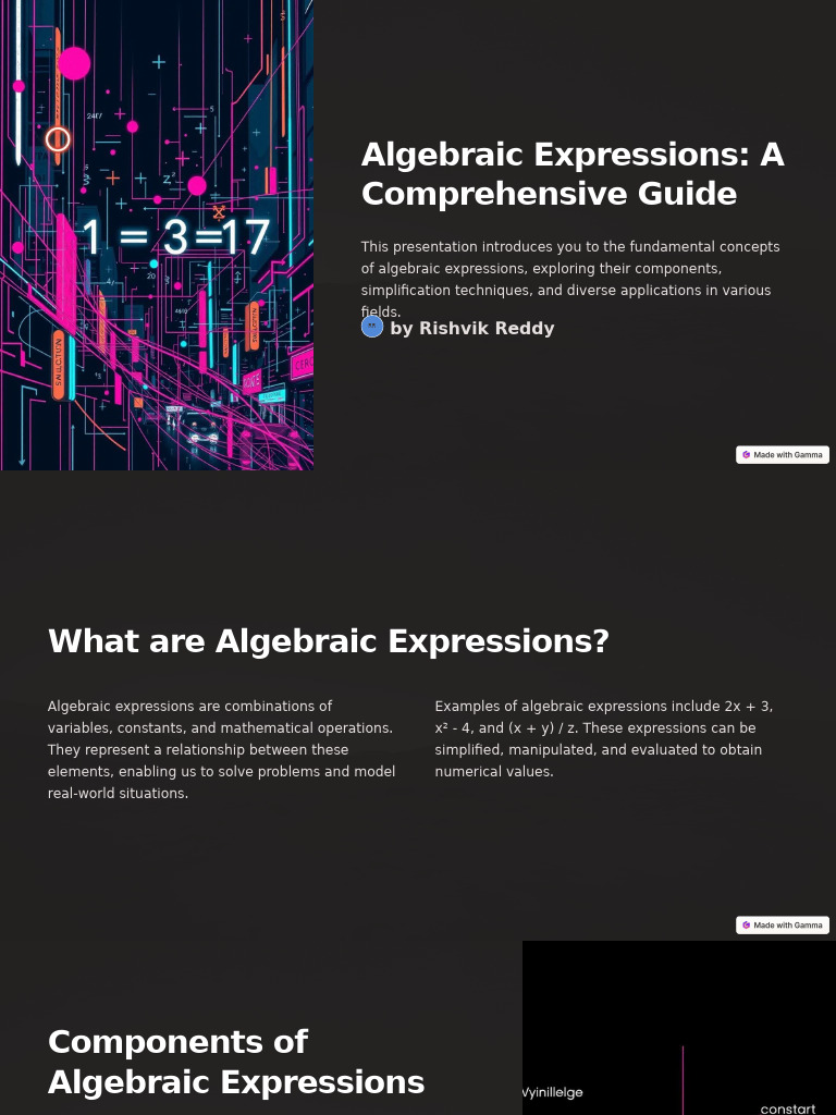 Algebraic Expressions A Comprehensive Guide | PDF | Algebra | Factorization