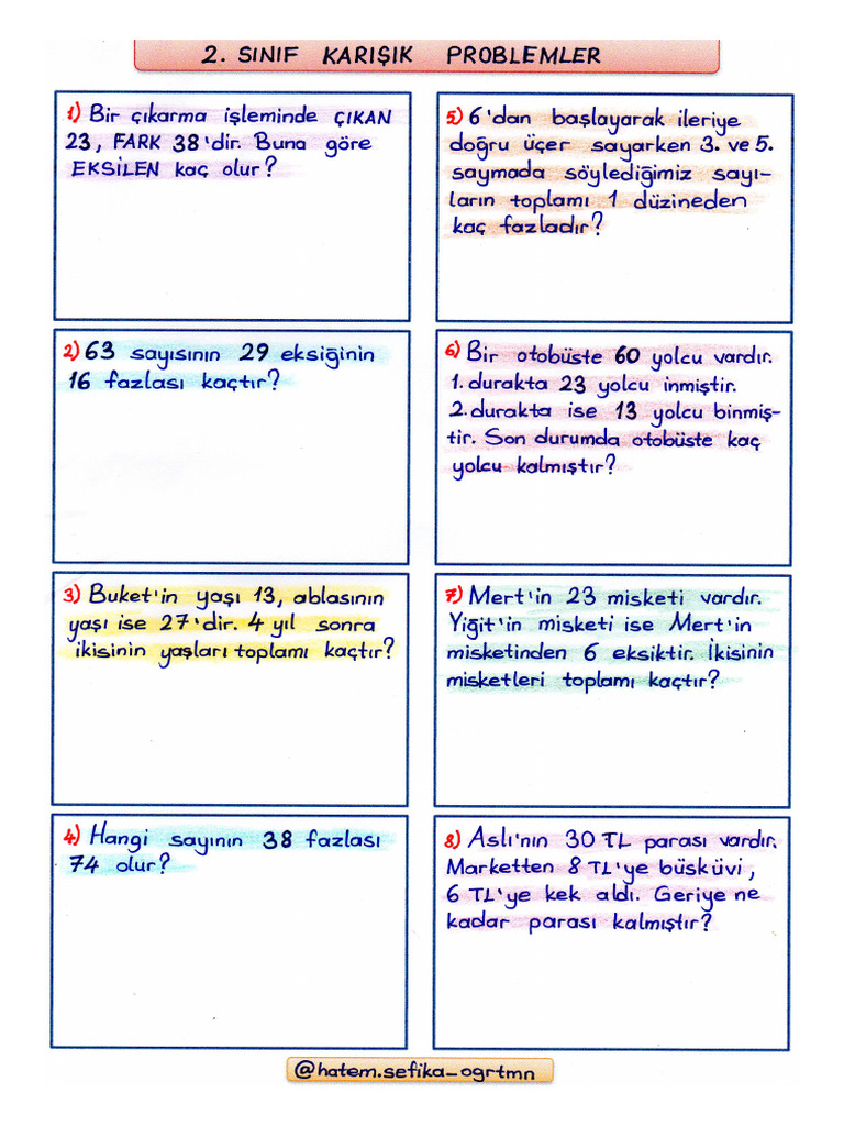 2.-Sinif-Toplama-ve-Cikarma-Islemi-Problemleri. | PDF