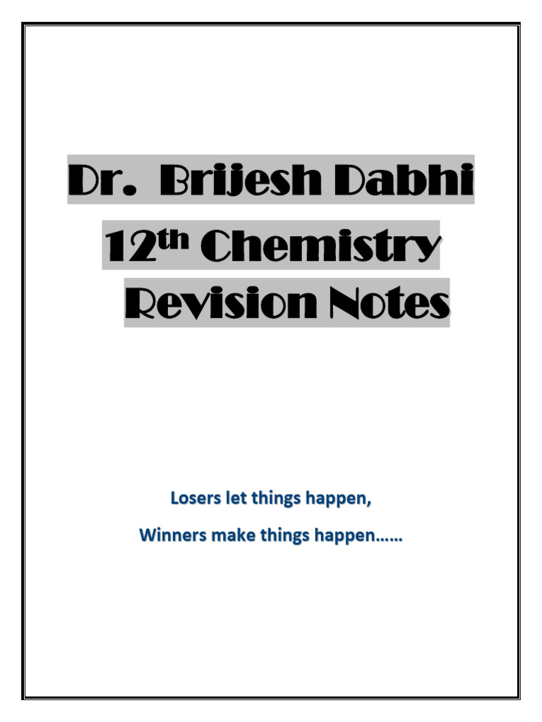 Class 12 Chemistry Revision Notes | PDF | Coordination Complex | Ligand