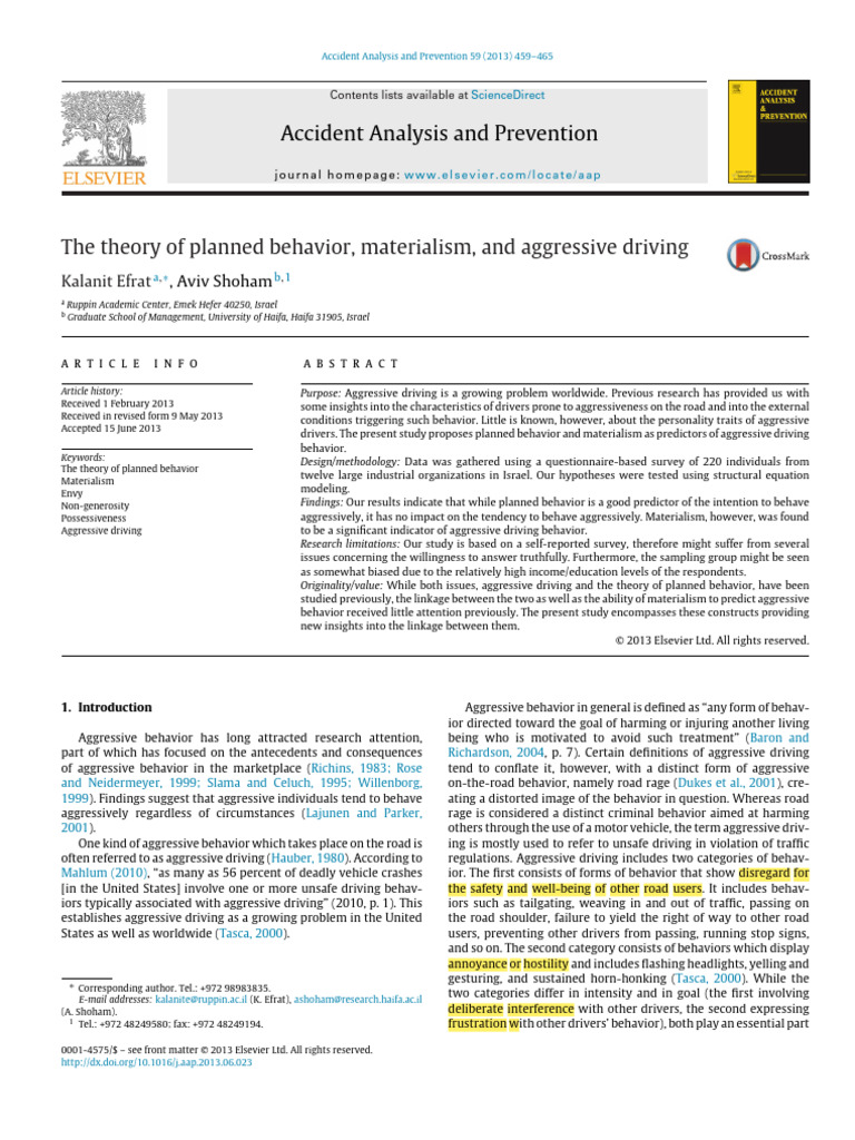Predictors of Aggressive Driving Behavior | PDF | Aggression | Attitude ...