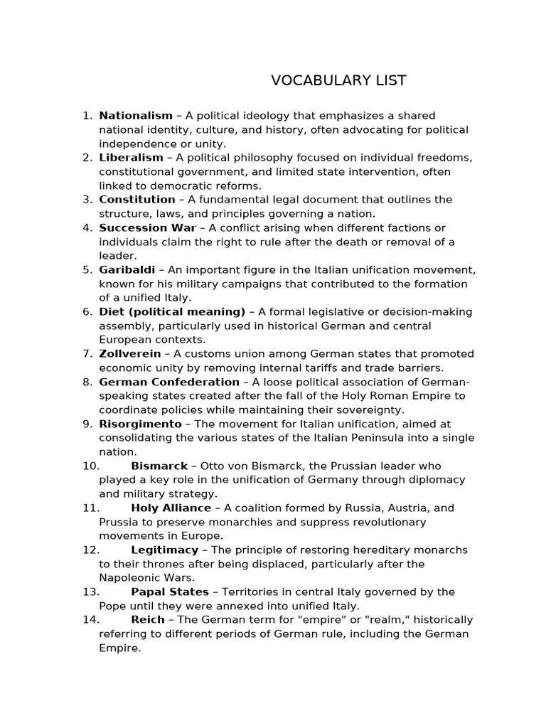 Vocabulary List | PDF