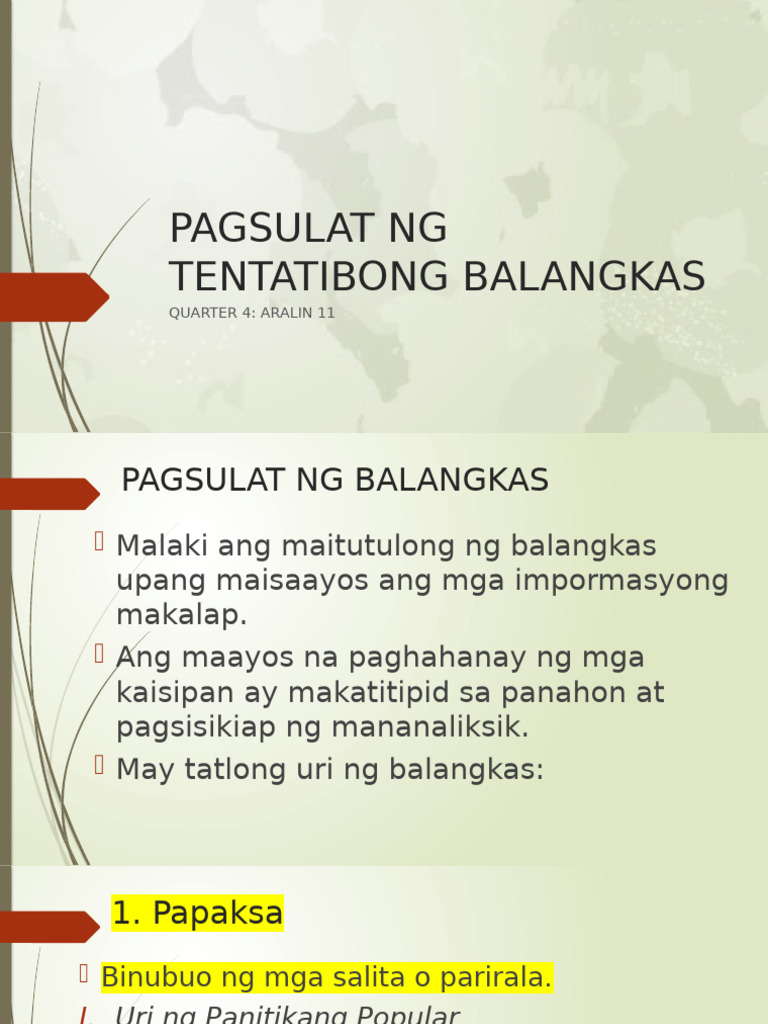 Q4A11 Pagsulat NG Tentatibong Balangkas 1 | PDF