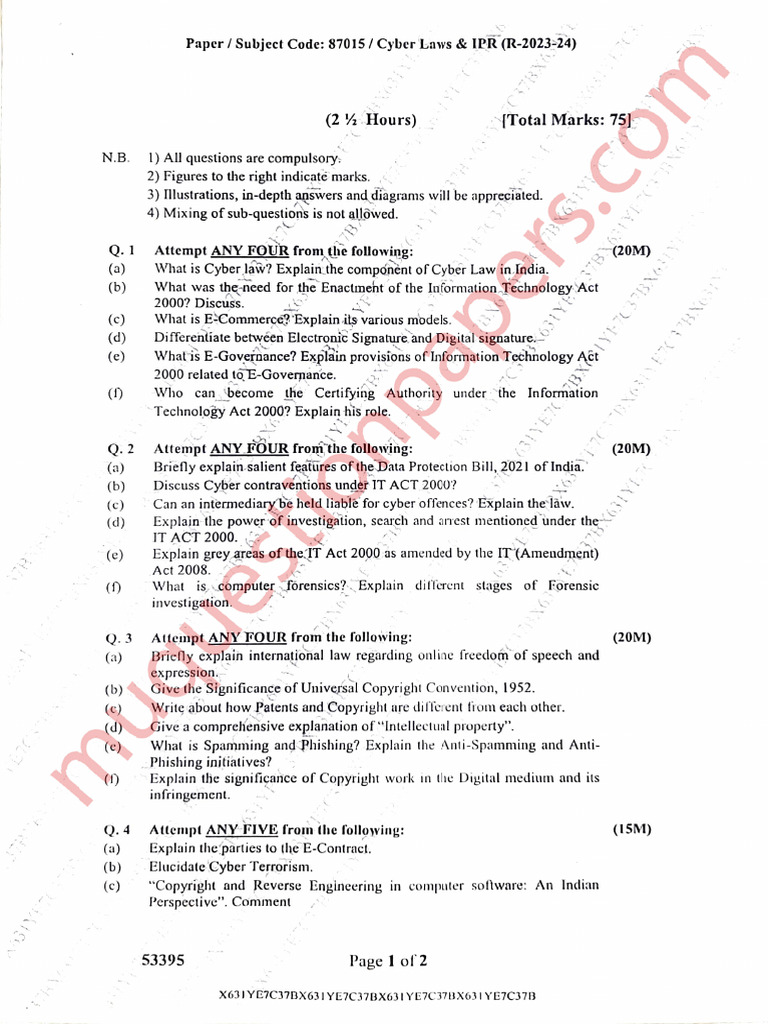 Science - BSC Computer Science - Semester 6 - 2024 - April - Generic Elective Cyber Laws and Ipr ...