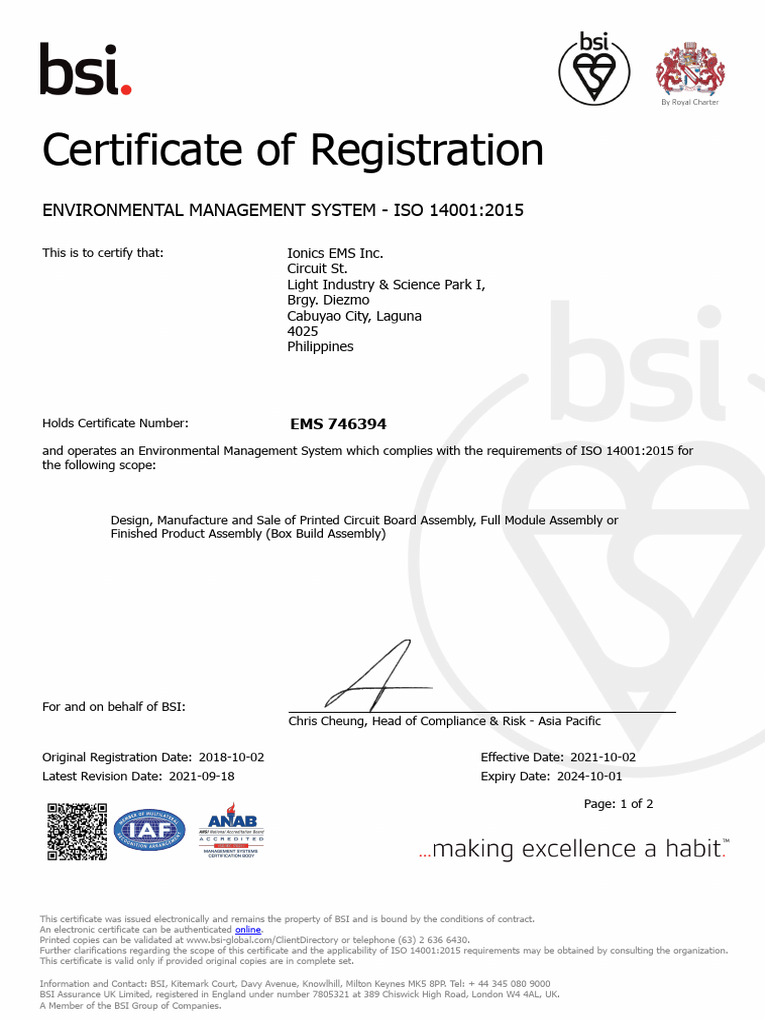 Ems 746394 - Iso 14001 Certificate | PDF | Business