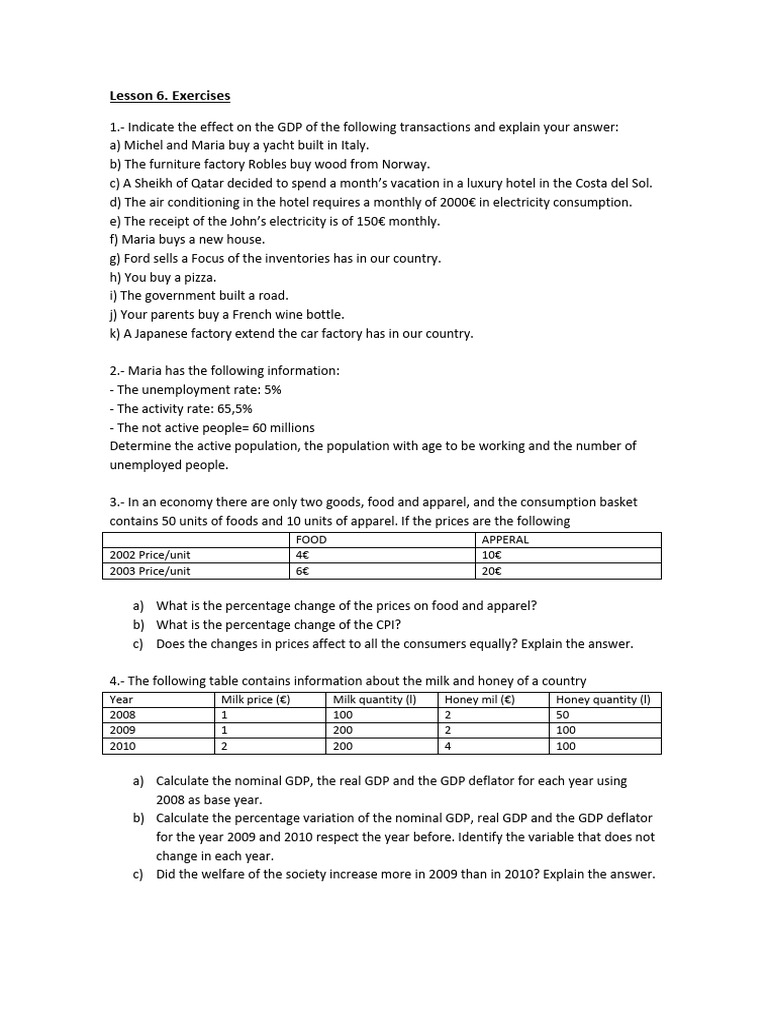 GDP and Economic Analysis Exercises | PDF