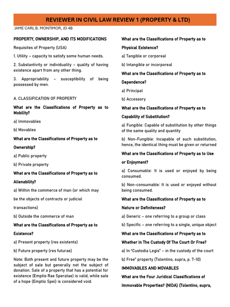 Reviewer in Property | PDF | Property | Concurrent Estate