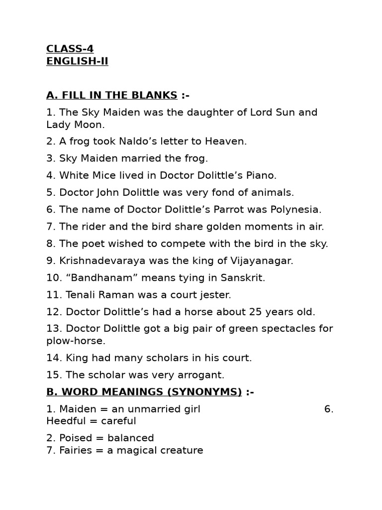 Class-4 Eng II Revision | PDF