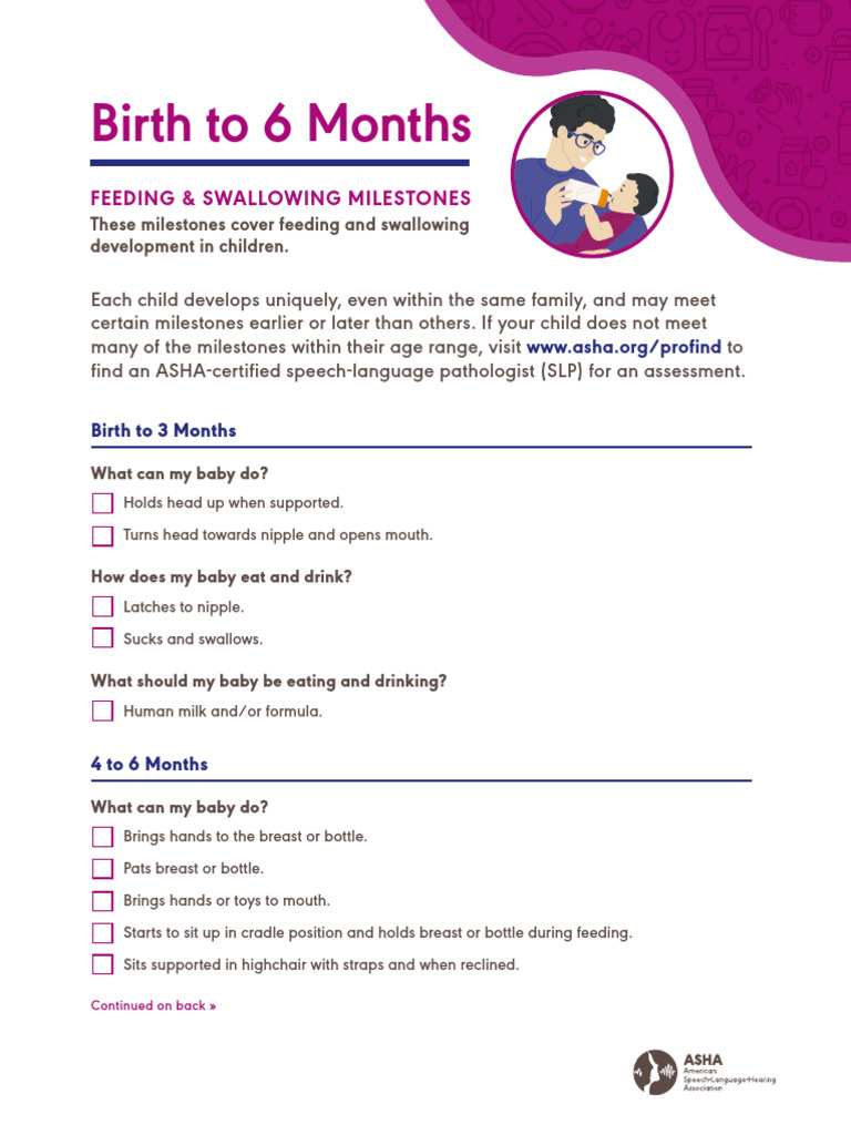 Feeding and Swallowing Milestones 0 To 3 1738629643 | PDF | Infants ...