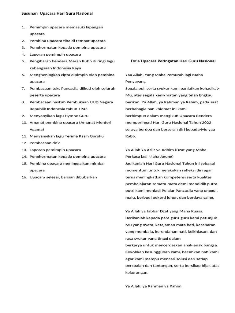 Susunan Upacara Hari Guru Nasional | PDF