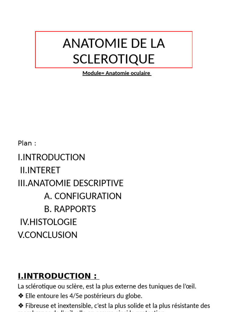 Anatomie de La Sclerotique | PDF | Cornée | Œil humain