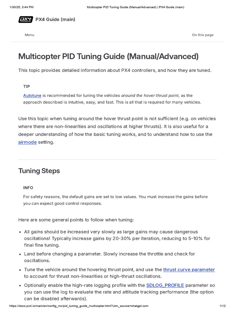 Multicopter PID Tuning Guide (Manual - Advanced) - PX4 Guide (Main) | PDF | Control Theory ...