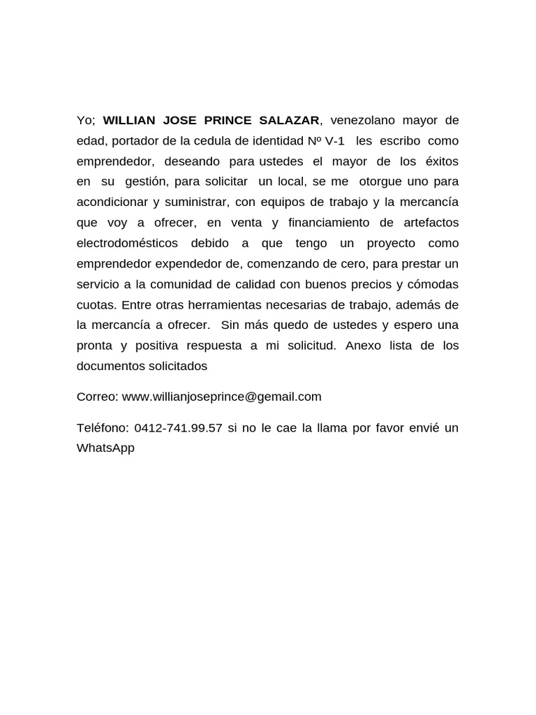 Carta Explicativa Willian Prince | PDF