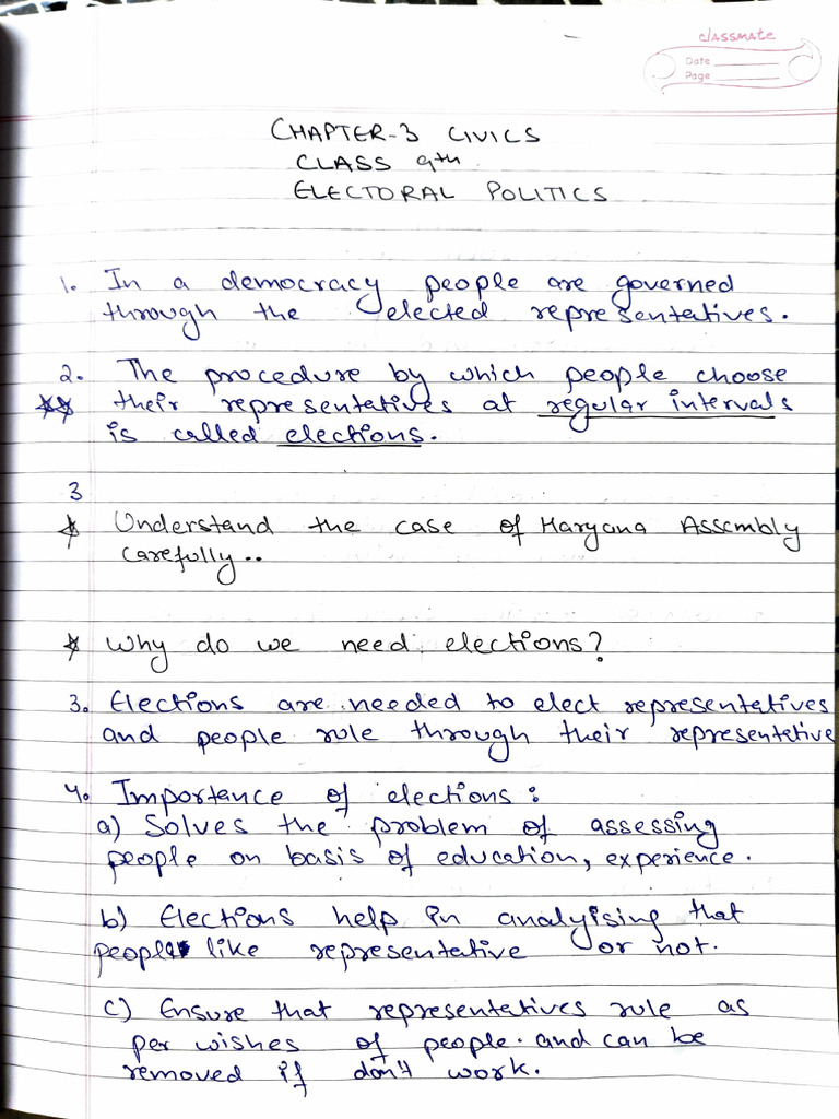 Class 9th Civics Chapter 3 Electoral Politics | PDF | Elections | Democracy