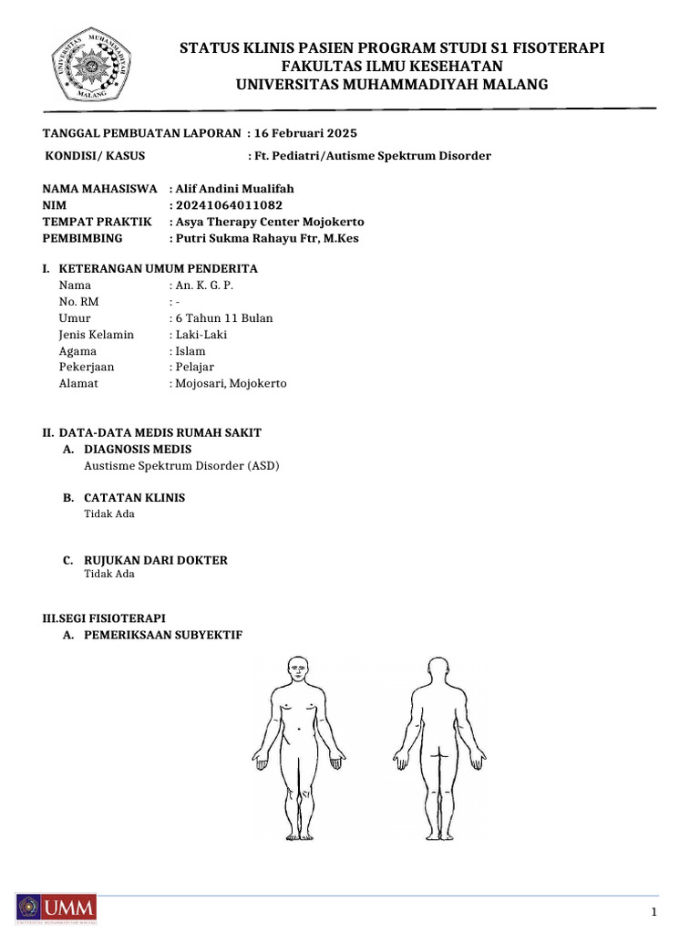 STATUS KLINIS Pediatri ASD | PDF