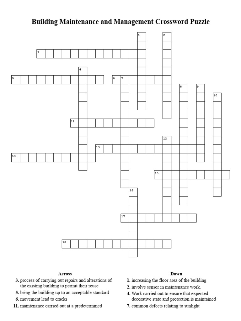 Building Maintenance Crossword Puzzle | PDF