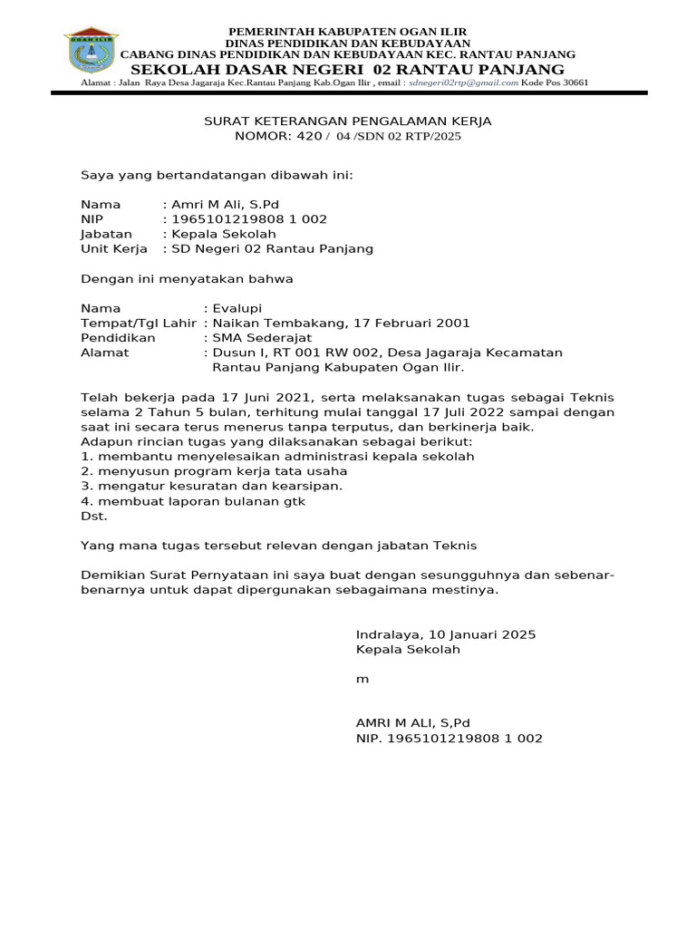 Format Surat Pernyataan Pengalaman Kerja PPPK 2024 | PDF