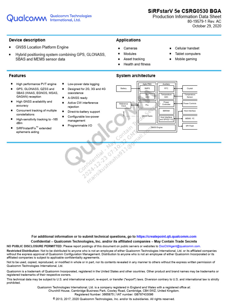 SIRFSTARV 5E CSRG0530 BGA Data Sheet | PDF | Information And ...