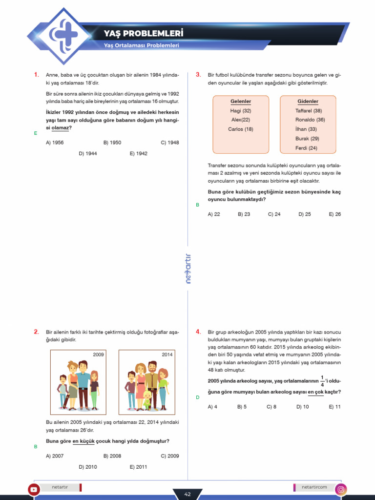 40- Yaş Ortalaması Problemleri | PDF