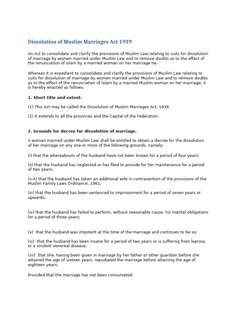Muslim Marriages Dissolution Act 1939 | PDF | Social Institutions ...